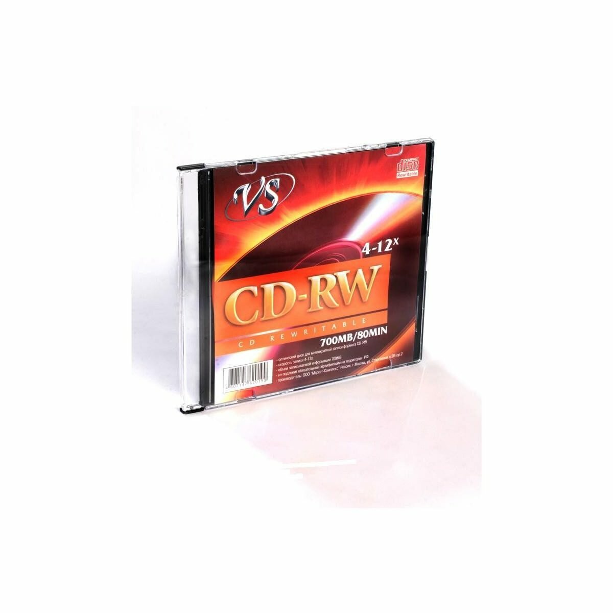 Оптический диск CD-RW VS 700Mb, 4-12x, slim case, 5шт. (VSCDRWSL501), 40 уп.