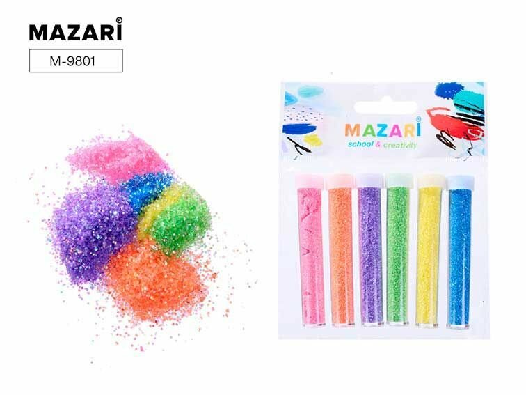 Блестки декоративные Mazari 6 цветов по 4 гр, в пластиковых тубах (M-9801)