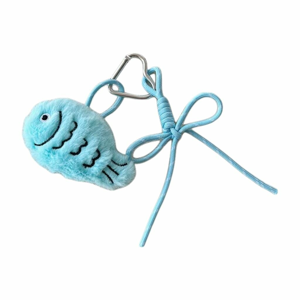 Брелок, Цветная мягкая игрушка в виде пятнистой собачки с бантом - синяя рыбка, одна