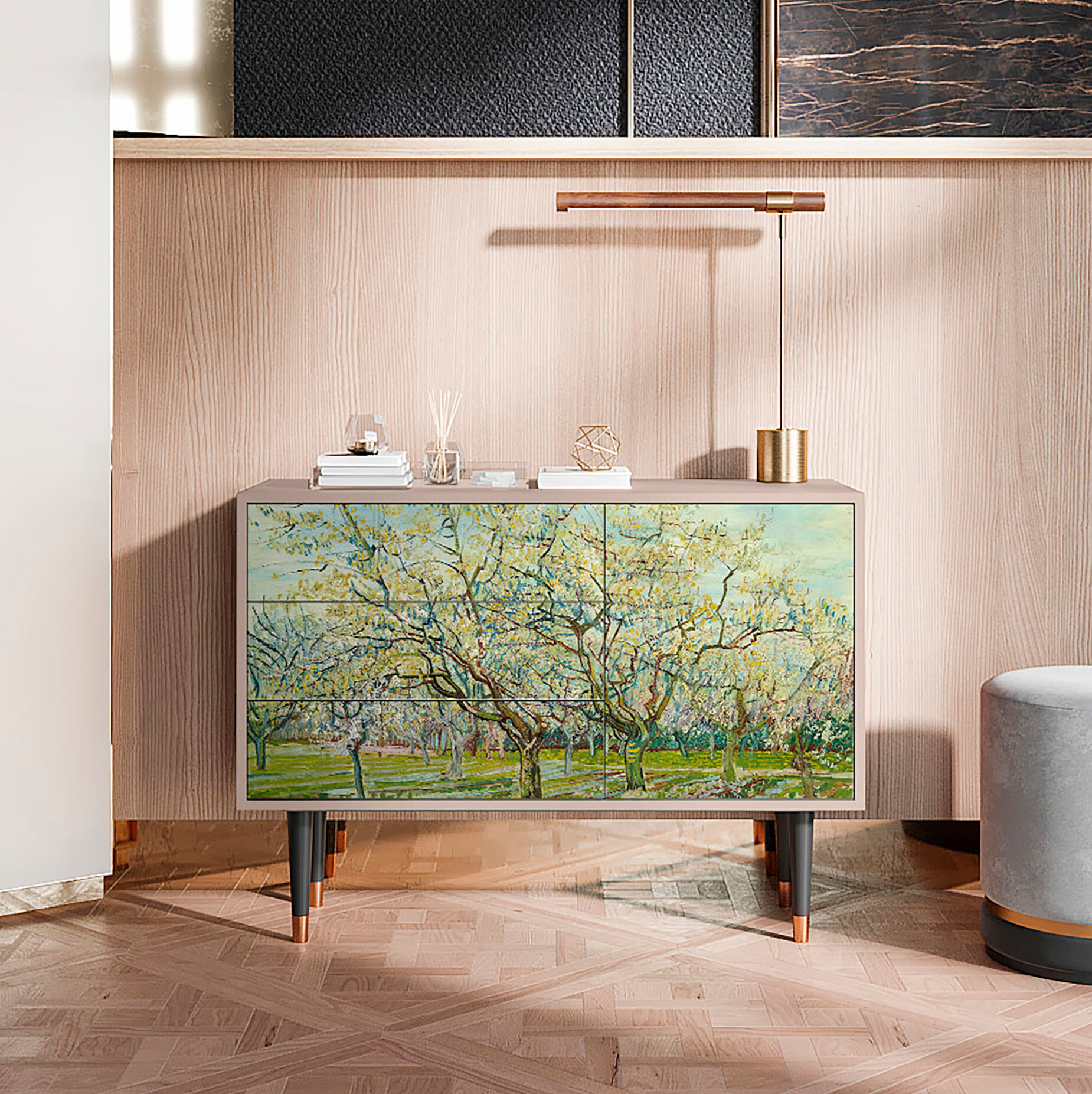 Комод - STORYZ - S3 The White Orchard by Van Gogh, Размер - 115 x 84 x 41 см, Цвет корпуса - , Бежевый