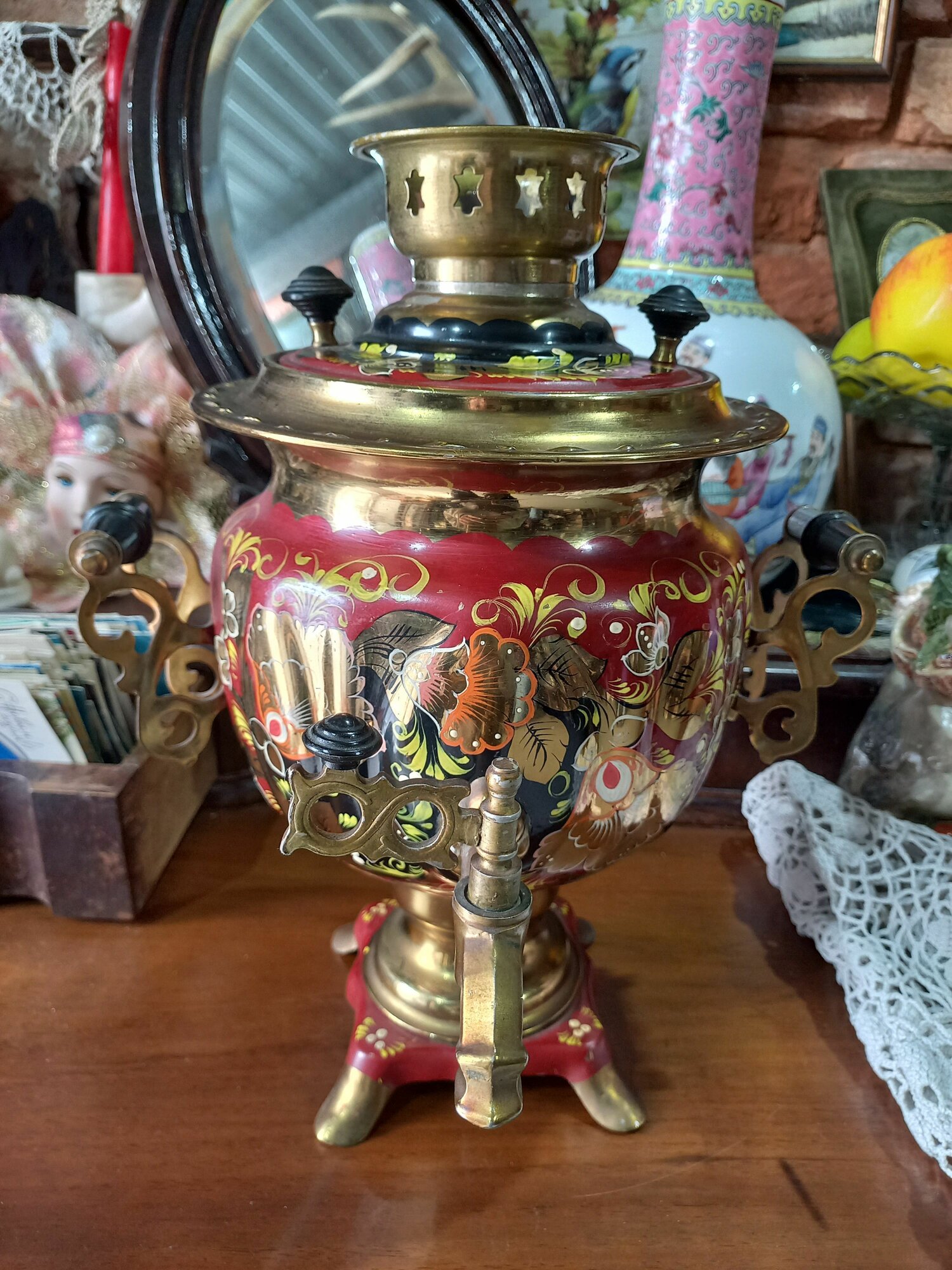 Винтажный советский росписной электрический Самовар. СССР, 1991 год