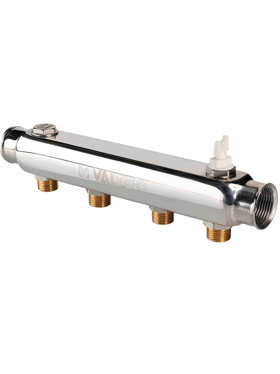 Коллектор VALTEC 1.1/2" на 4 выхода, 3/4"Н с м-о расст вых. 100мм, нерж. сталь, VTc.510. SS.080504