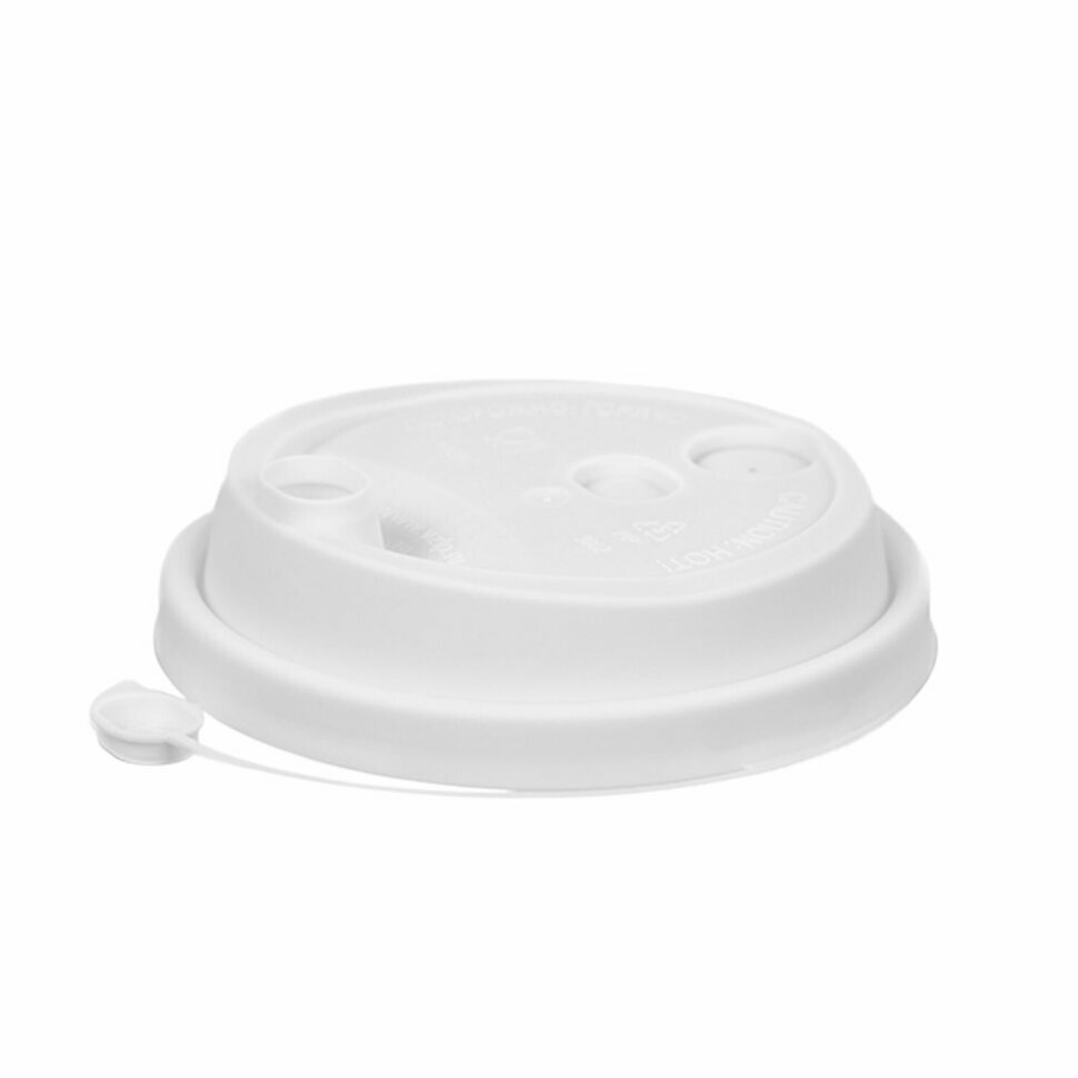 Крышка с питейником для бумажного стакана, диаметр 80 мм, матовая, белая, полипропилен, взлп, 3002М/Б, 1000 штук, 609230