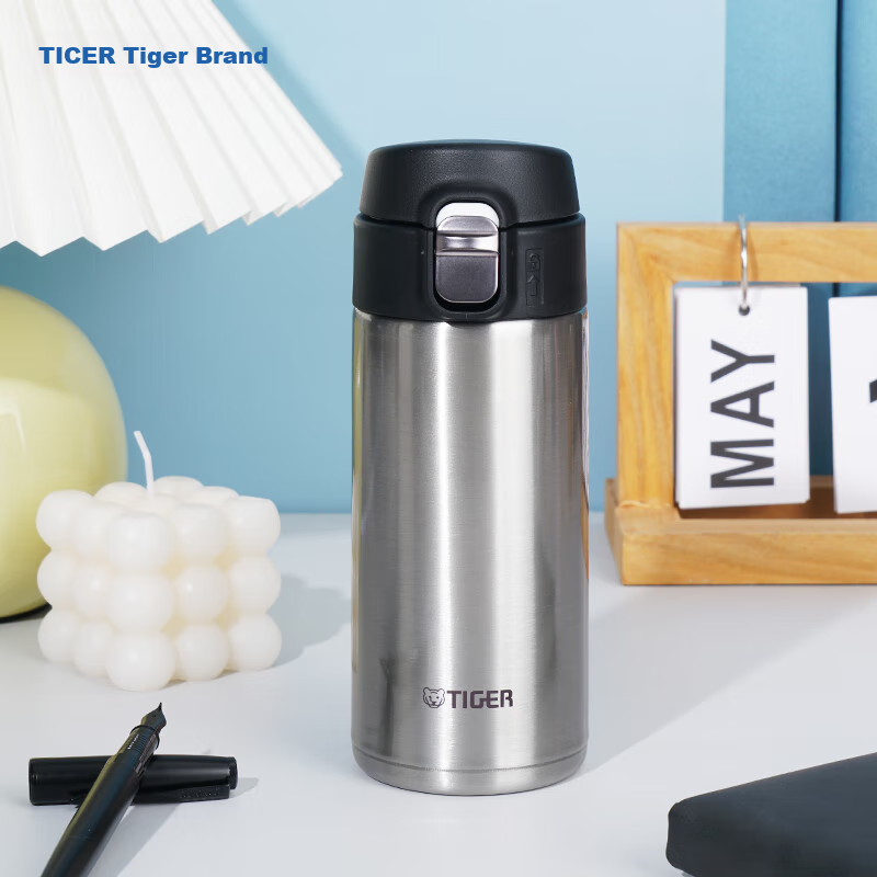 TIGER Lightweight Portable One-Touch Pop-Up Lid Insulated Water Bottle MMJ-A36C Stainless Steel Color 360ml
