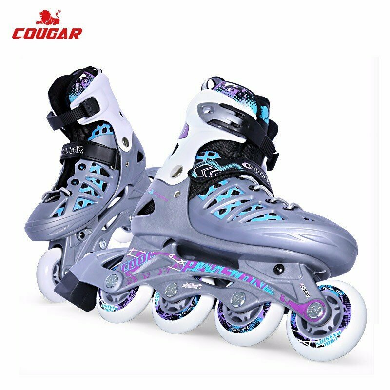 COUGAR Adult Adjustable Size Roller Skates, Inline Skates, Silver Purple, Size M