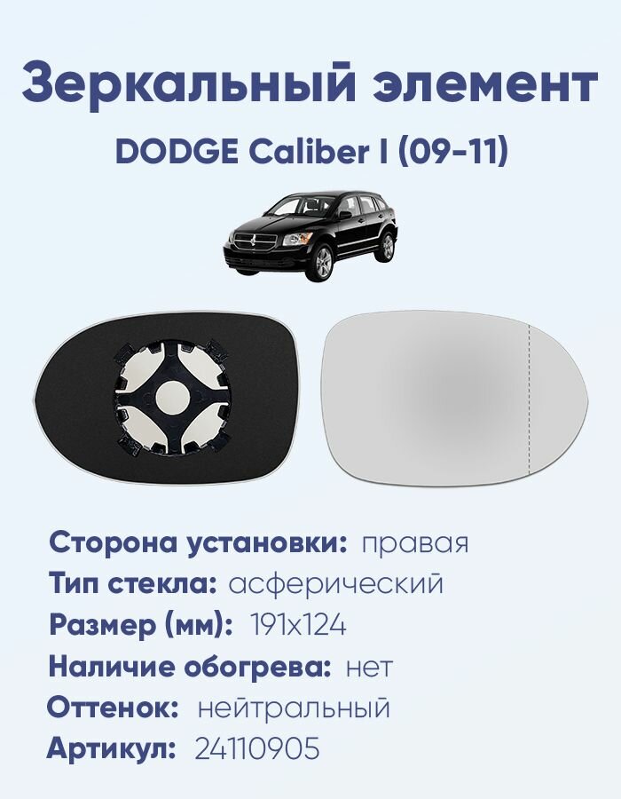 Зеркальный элемент правый DODGE Caliber I (09-11) асферика нейтральный без обогрева