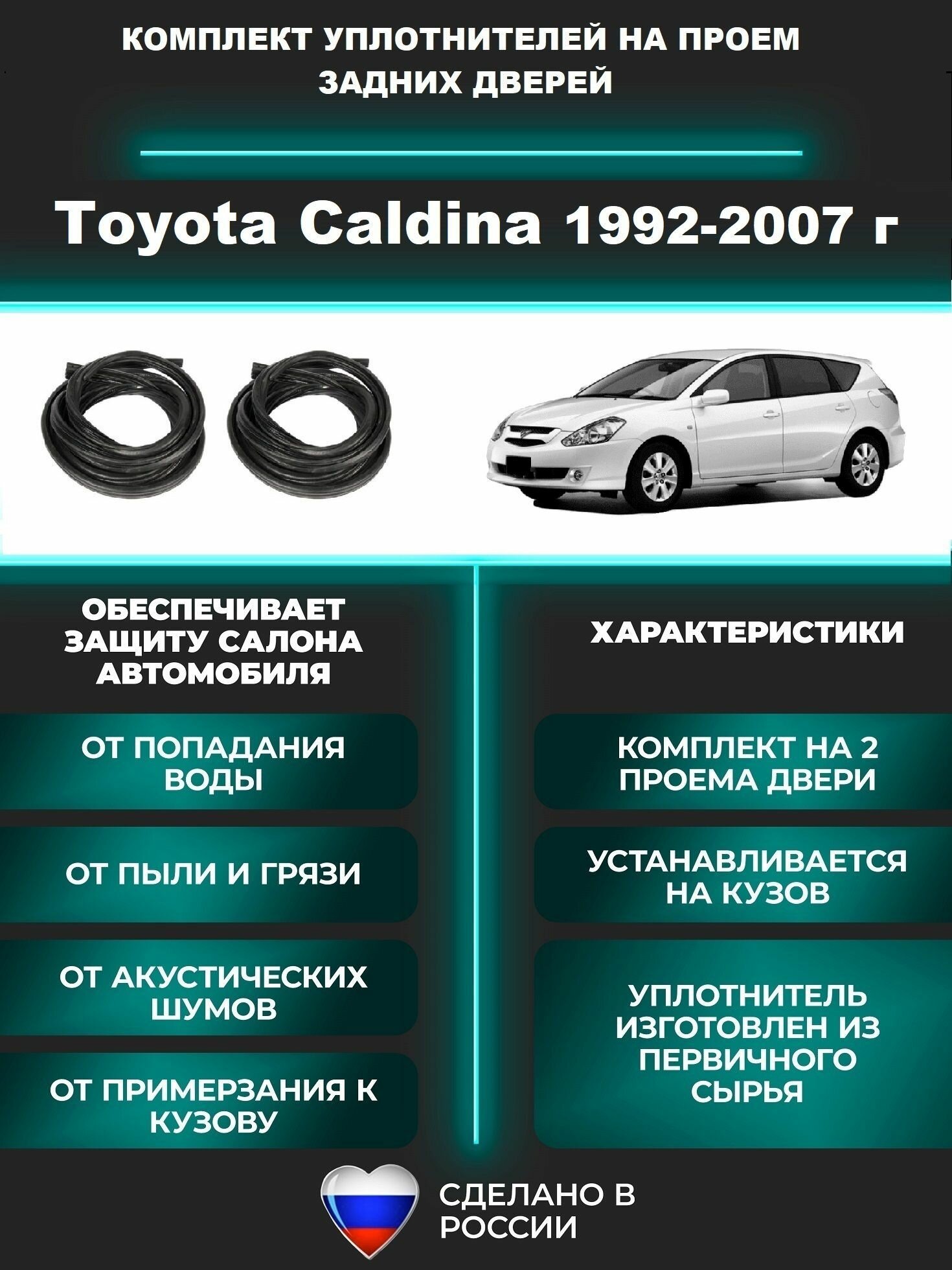 Комплект уплотнителей проема задних дверей для Toyota Caldina 1992-2007 г, Тойота Калдина- 2 штуки