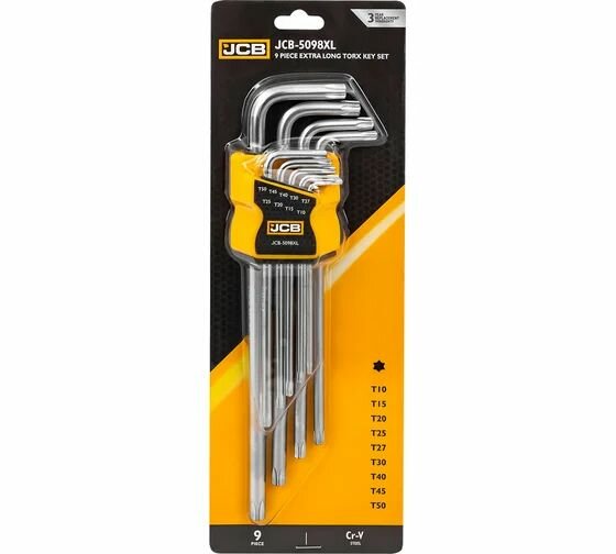 Набор ключей Г-образных TORX экстра длинных 9 предметов, в пластиковом держателе JCB