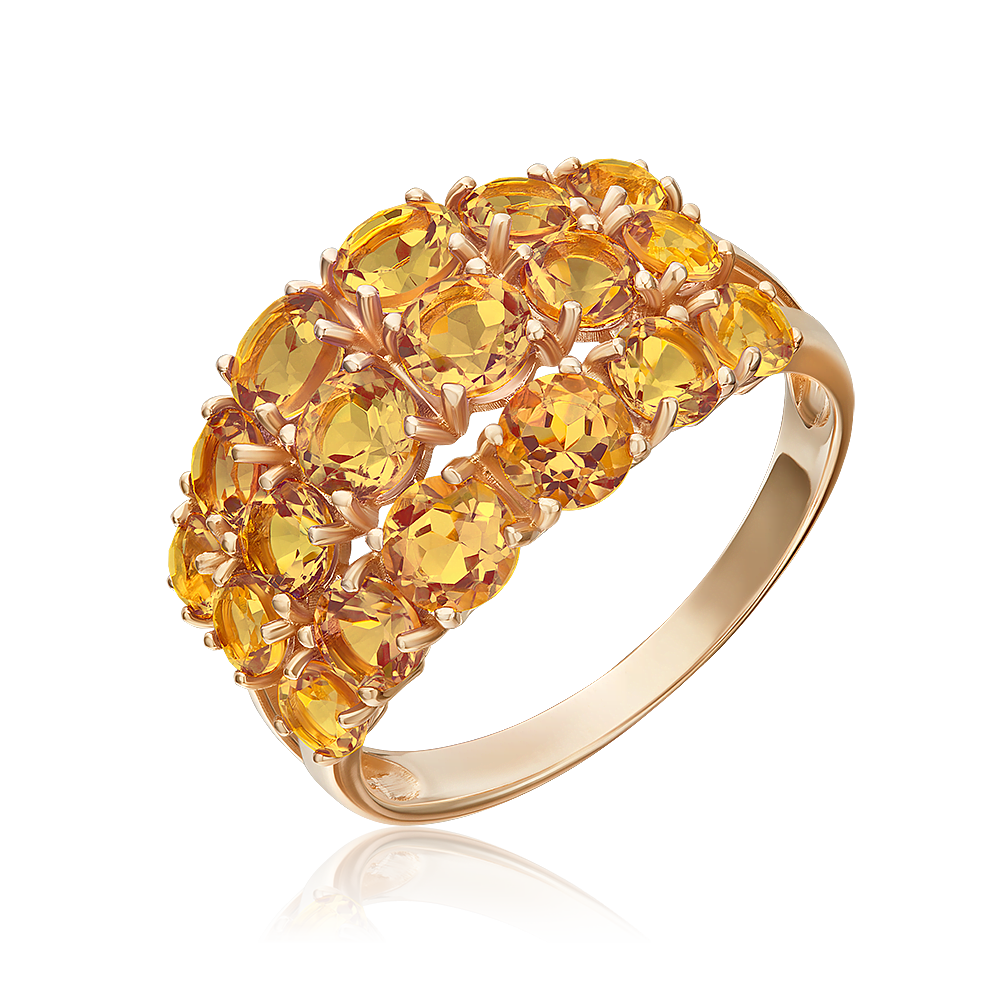 Кольцо, красное золото, 585 проба, цитрин