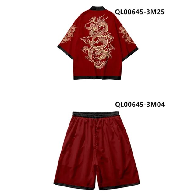 Костюм-кимоно Нifineo с принтом дракона, полиэстер, мужской/женский Бордовый, XS, hftz-320