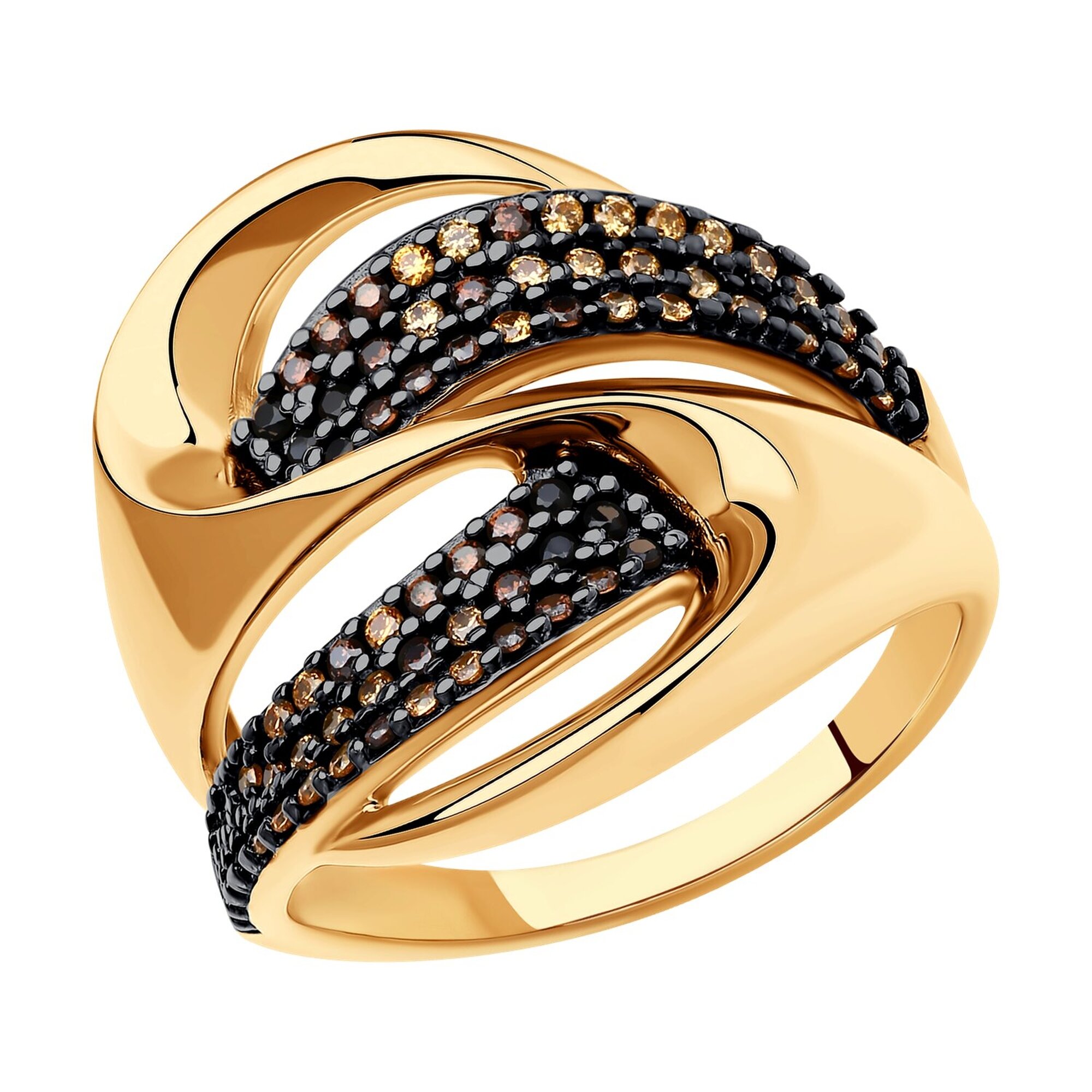 Кольцо дорожка, серебро, 925 проба, золочение, фианит