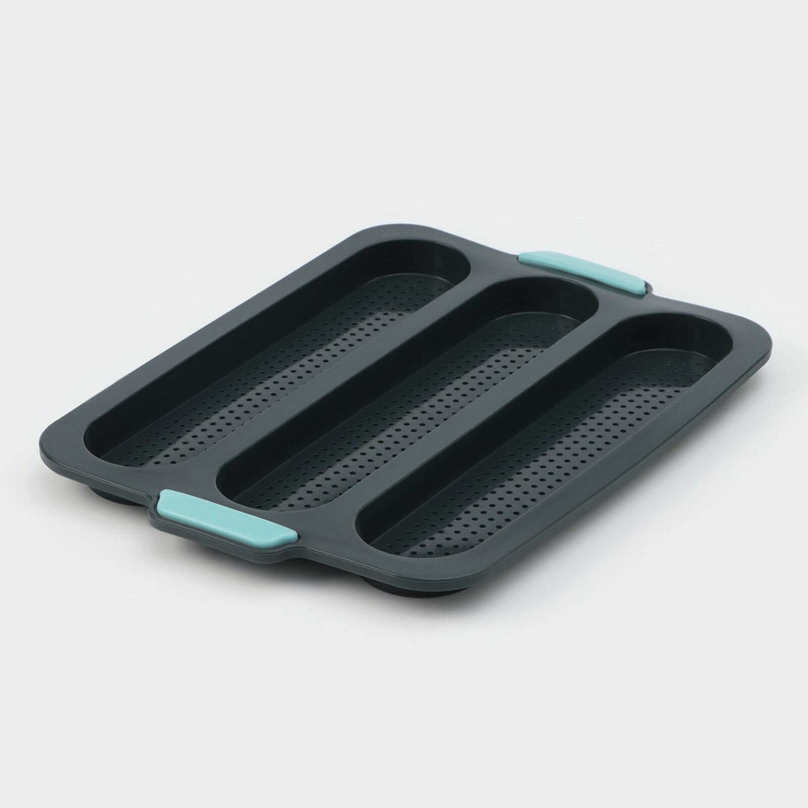 Форма для выпечки Багет , силикон, 34.5 24 2.2 см, 3 ячейки (28 6 2 см), перфорированная, тёмно-серая, 5 шт