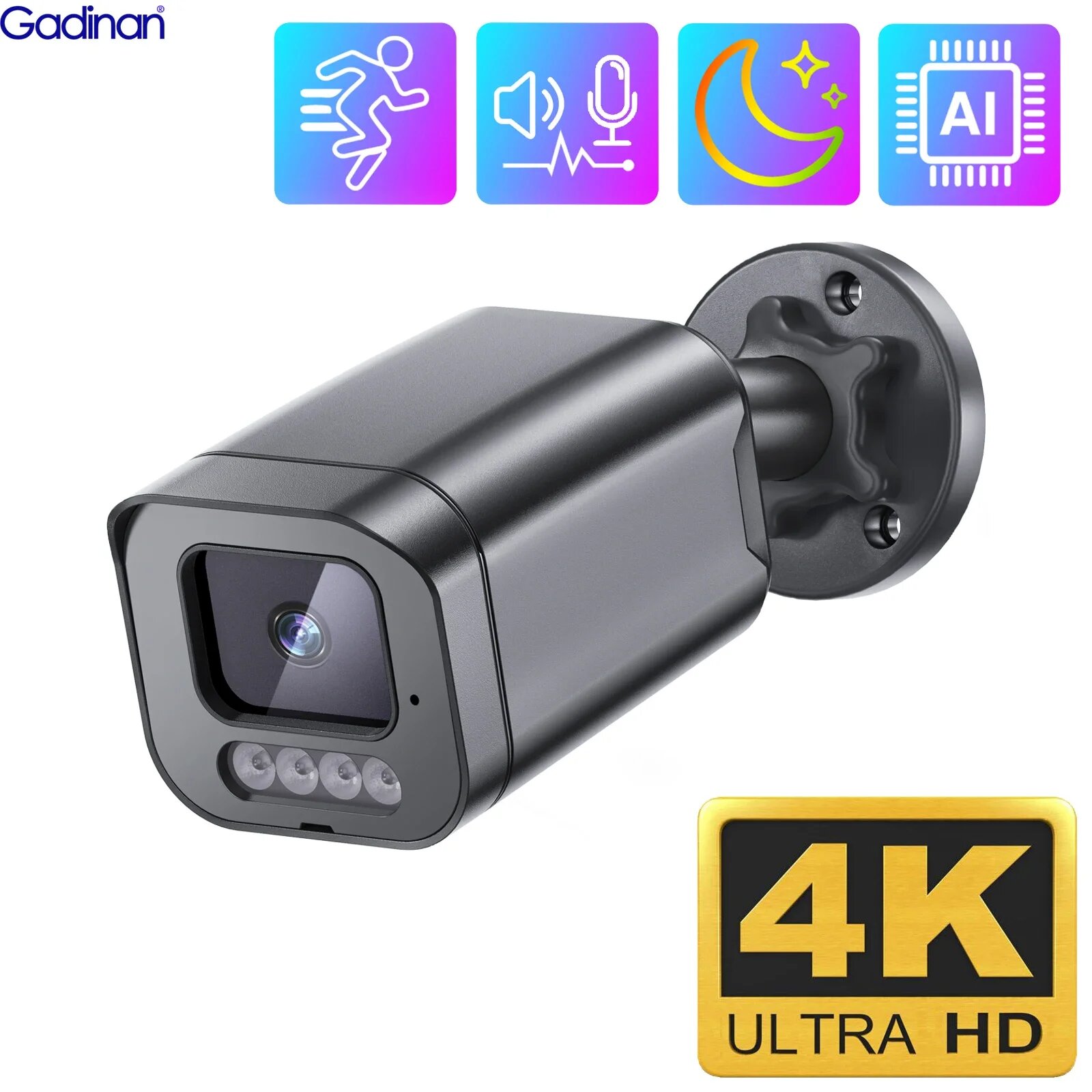 Gadinan IP-камера 8MP для улицы, 3.6mm, 48V POE 5MP
