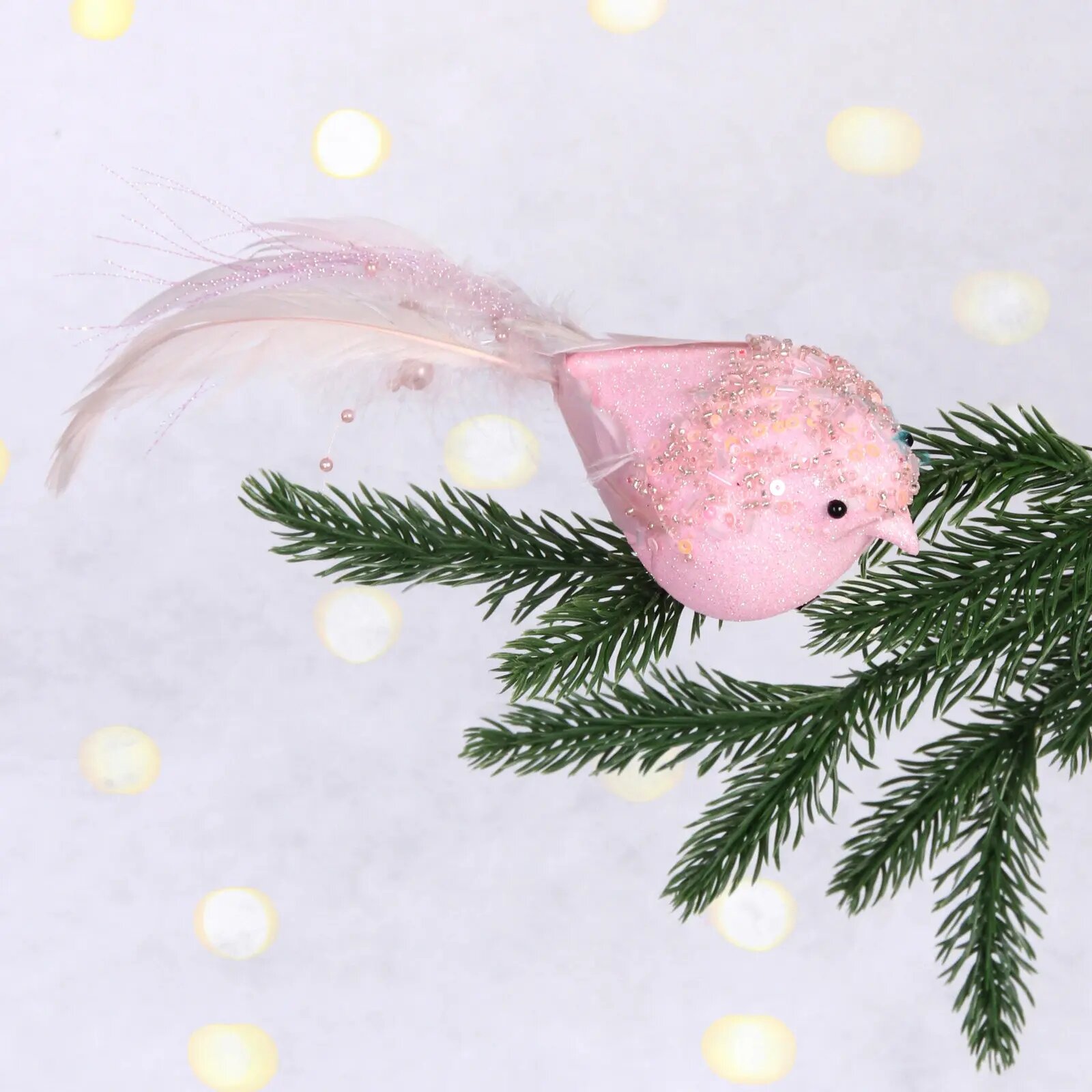 Украшение новогоднее «Изящная птица» 6х8 см, розовое золото, блестящее