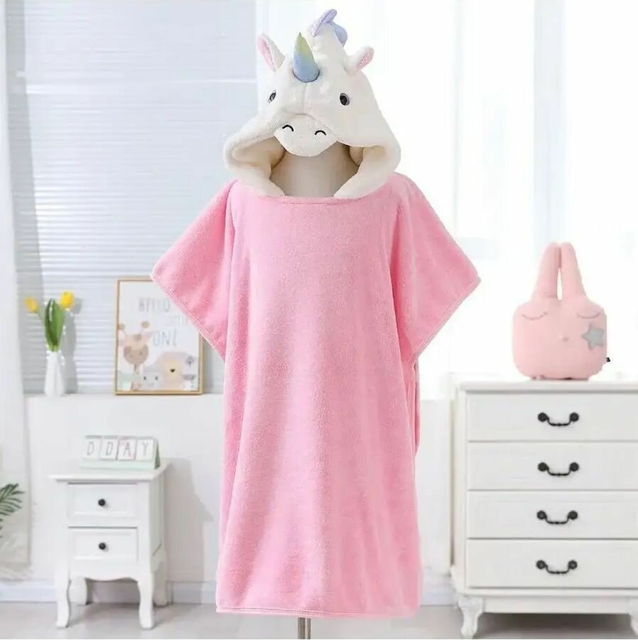 Детское полотенце - пончо с уголком, капюшоном или плед Единорог