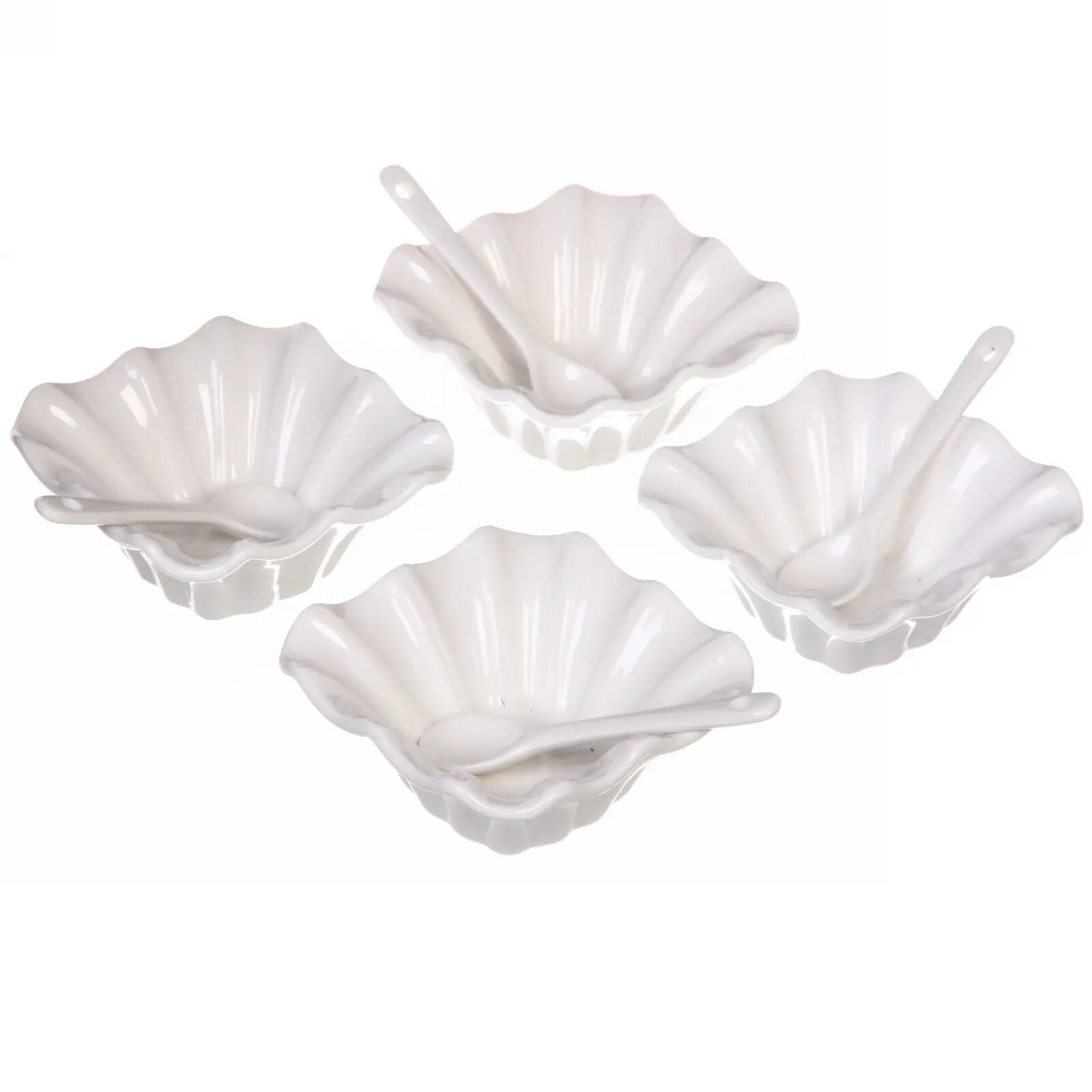 Набор соусников «White magic», 4 предмета, керамика, форма ракушки, белый цвет
