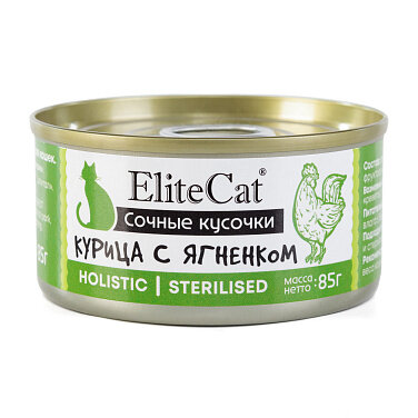 ELITECAT Дополнительное питание для кошек сочные кусочки "Курица с ягненком", 85 гр