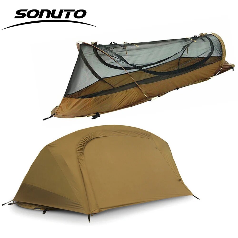 Односпальный легкий наружный палатка Sonuto из нейлона, тактическое укрытие, походная кровать, москитная сетка, антикомарная, водонепроницаемая, полевая-2 — только внешняя часть, без сетки