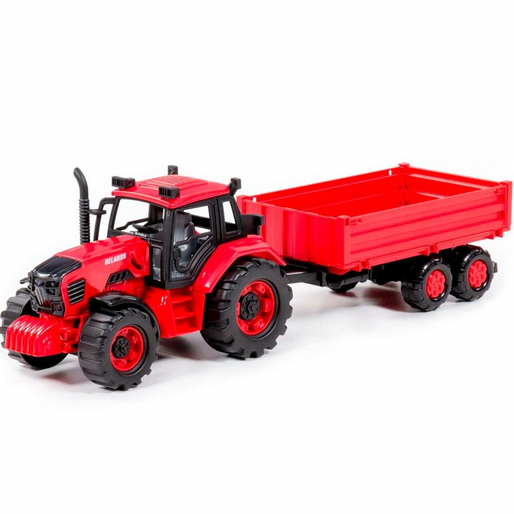 Трактор "BELARUS" с бортовым прицепом, детская машинка для мальчика, пластиковая машинка-игрушка для сюжетно-ролевых игр