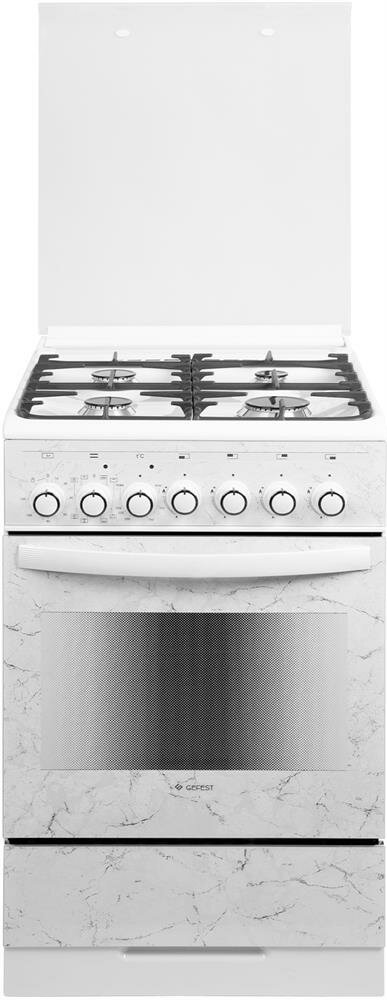 Газовая плита GEFEST 5302-03 0052 с электрической духовкой, с грилем, с конвекцией, объем 55 л, белый