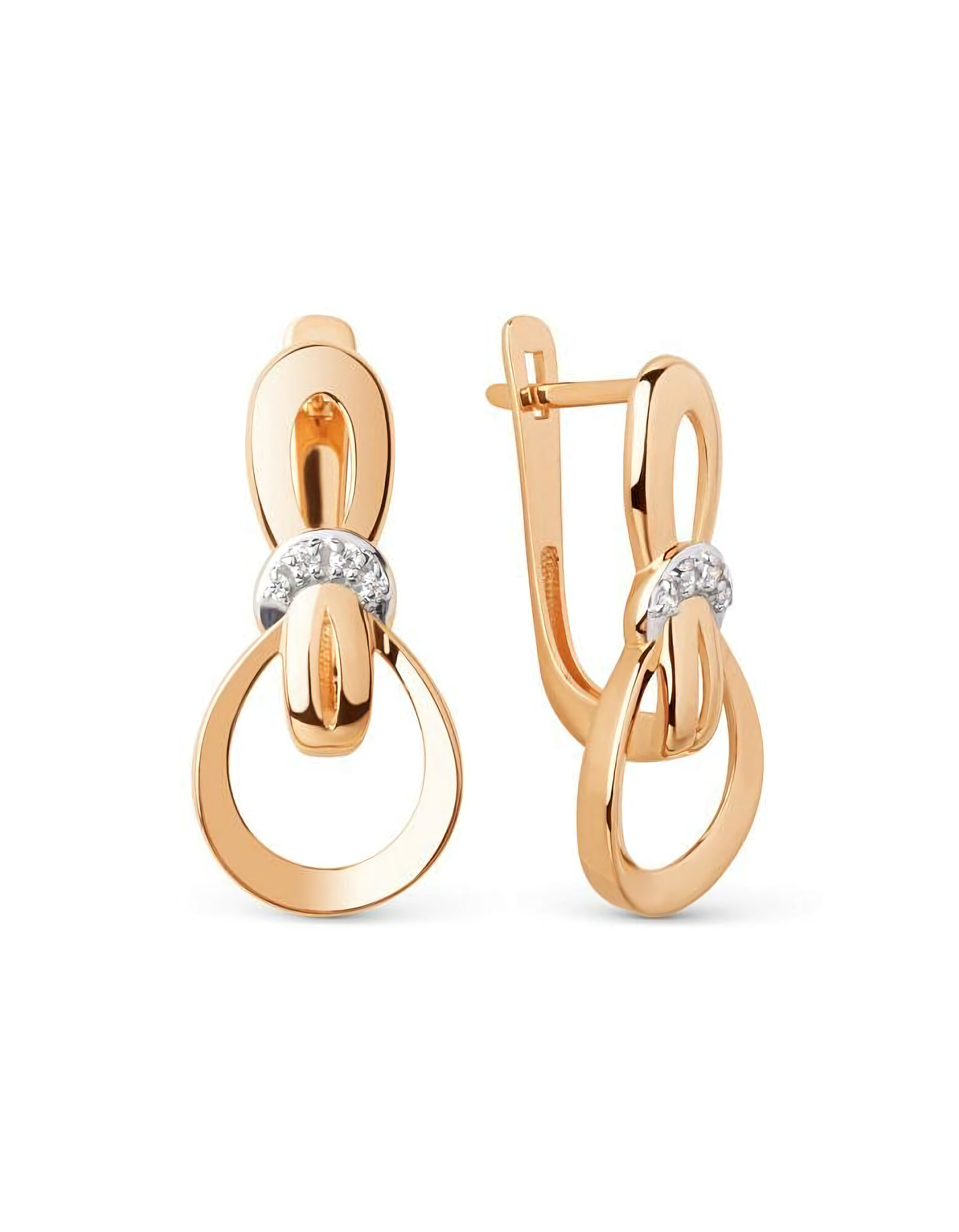Серьги красное золото, 585 проба, фианит