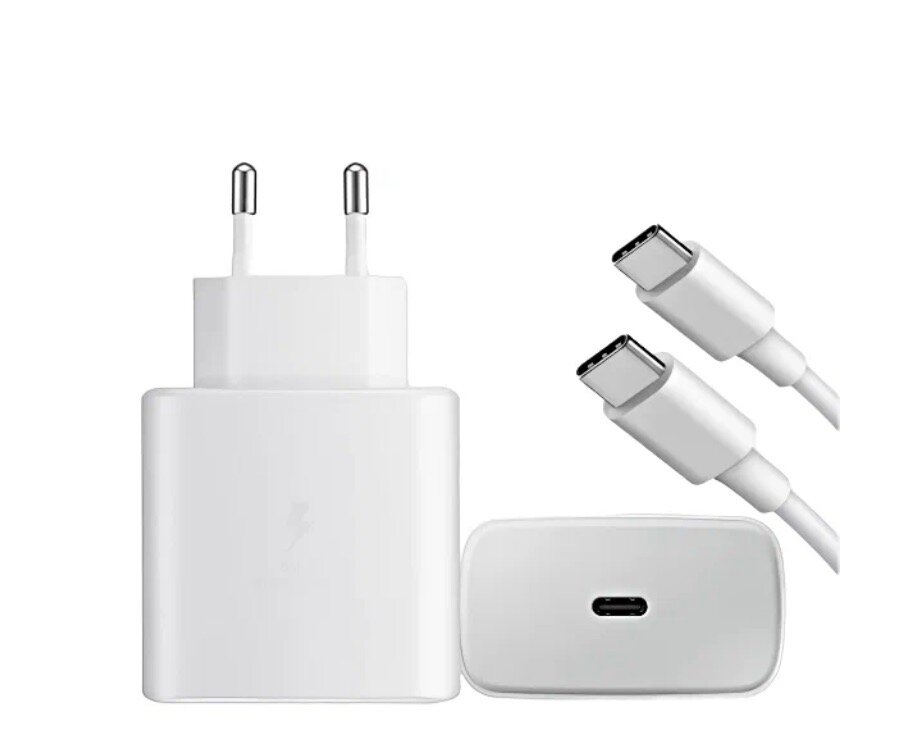 Комплект Совместим с Samsung\ Android\ iOS \ Адаптер 45W + Кабель 2 USB Type-C, БЕЛЫЙ. упаковка ТЕХ. ПАК.