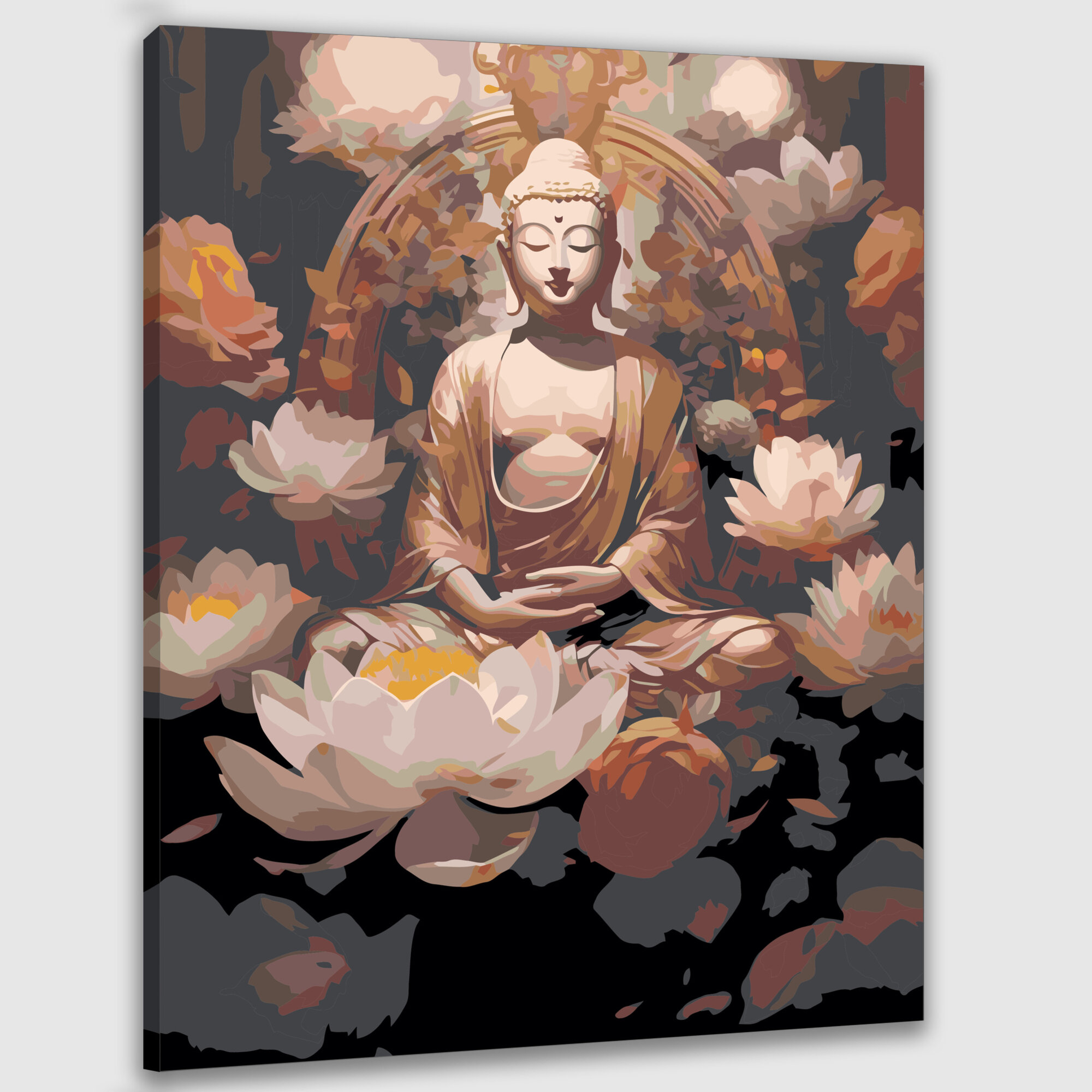 Картина по номерам 40x50 см, цифровая картина, статуя Будды, спокойствие, мудрость, лотос, чистота, просветление, мазки