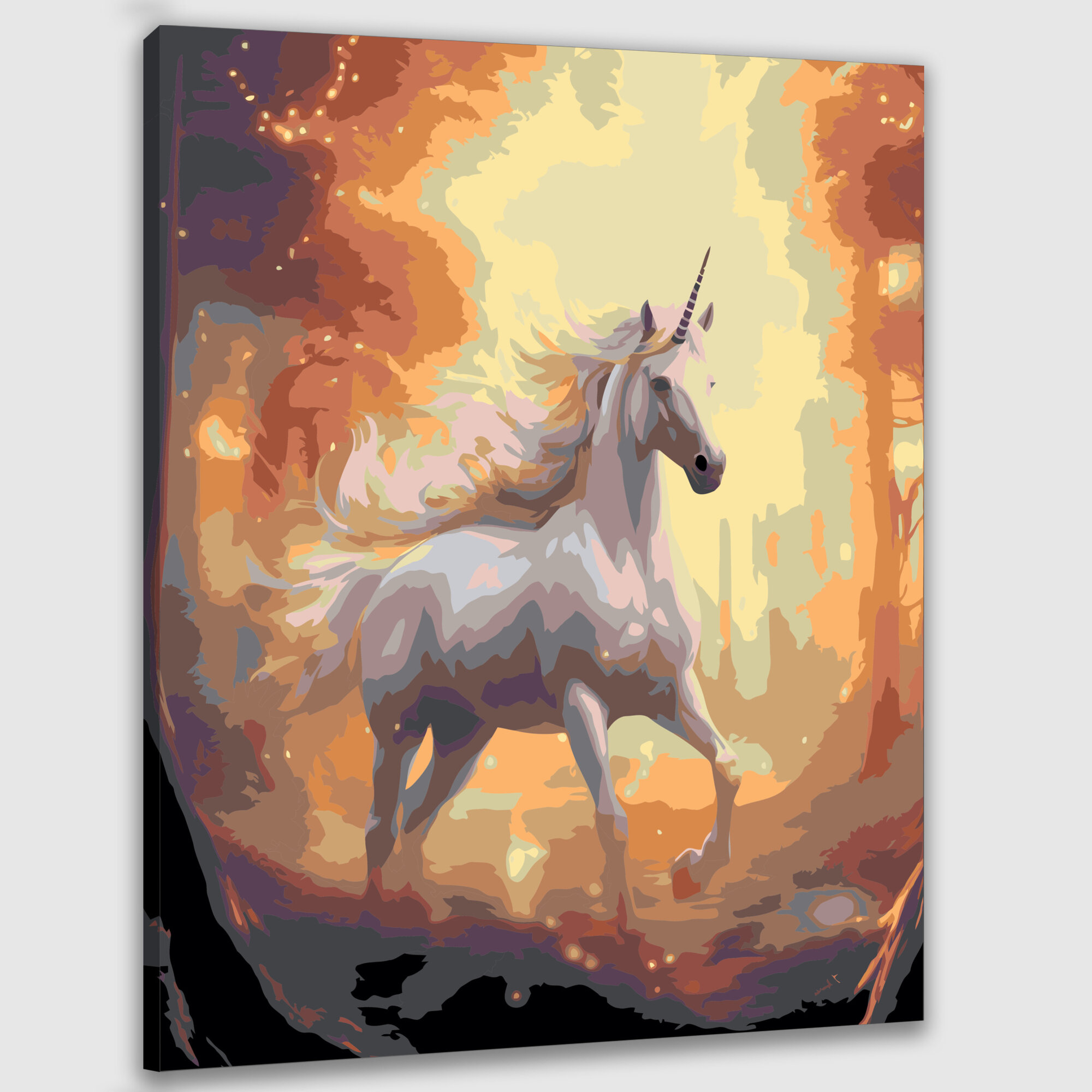 Картина по номерам 40x50 см, единорог, картина, цифровая, галоп, лес, радужная грива, радужный хвост, яркие краски