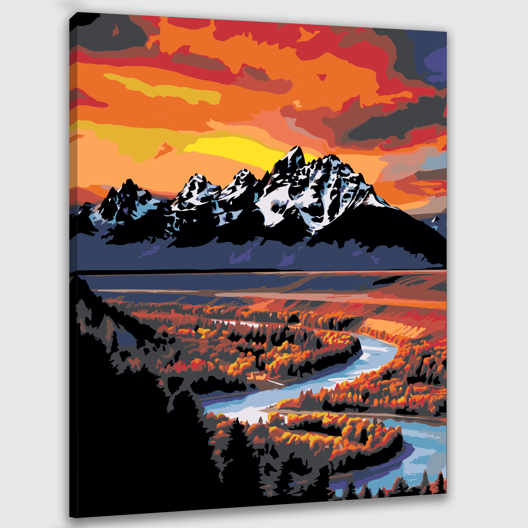 Картина по номерам 40x50 см, закат, горы, хребет, оранжевый, фиолетовый, синий, небо, свет, природа, благоговение, f