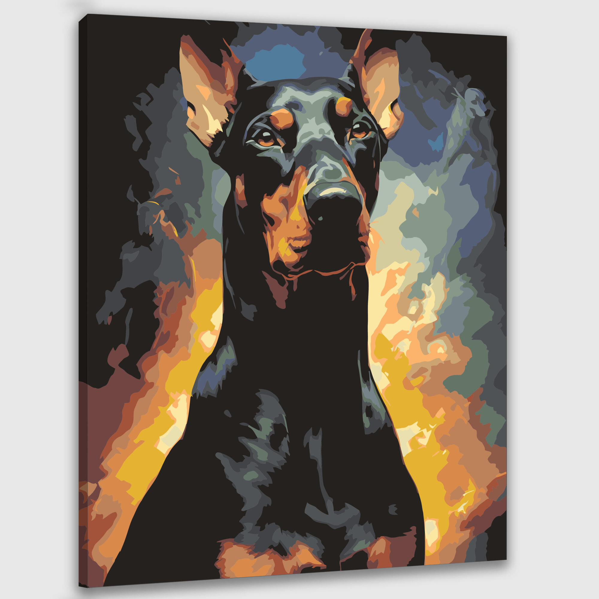 Картина по номерам 40x50 см, доберман, ночная обстановка, глубокие краски, густые мазки, движение, интенсивность