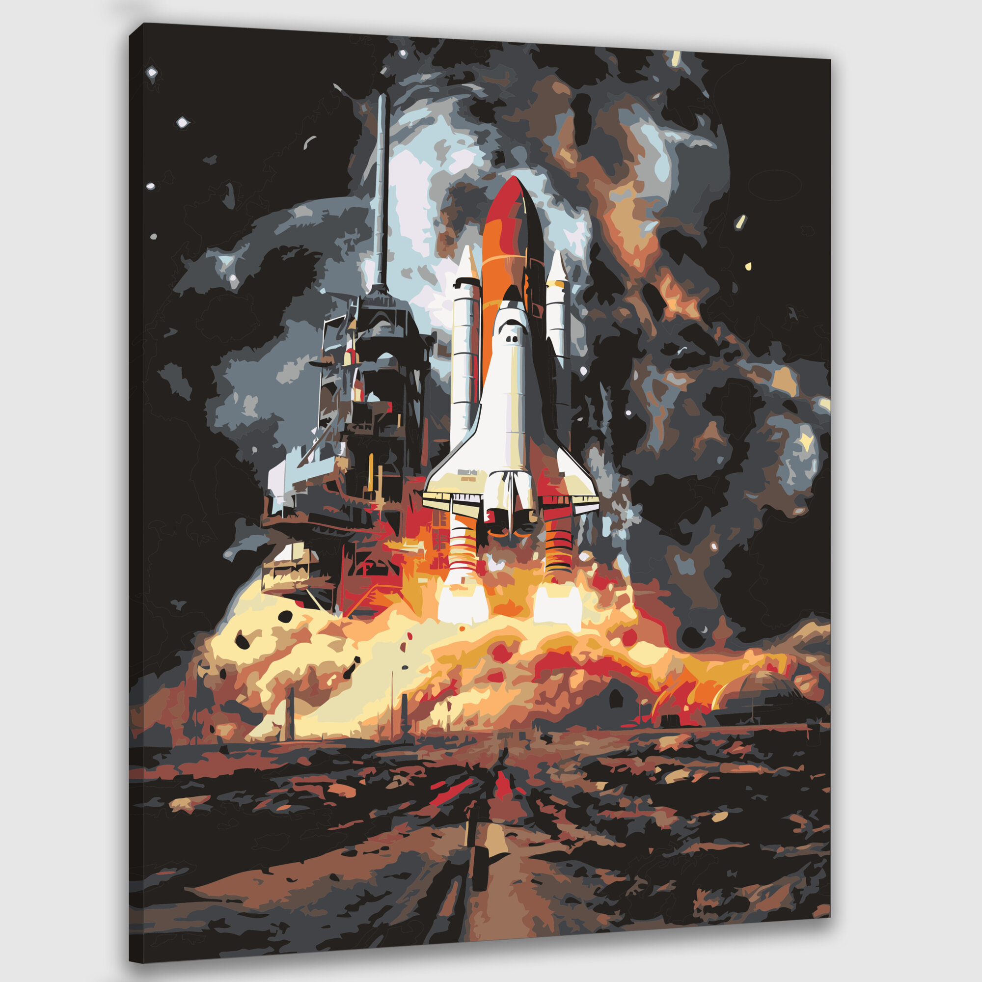 Картина по номерам 40x50 см, цифровой коллаж, миссии исследования космо, лунный модуль "Аполлон