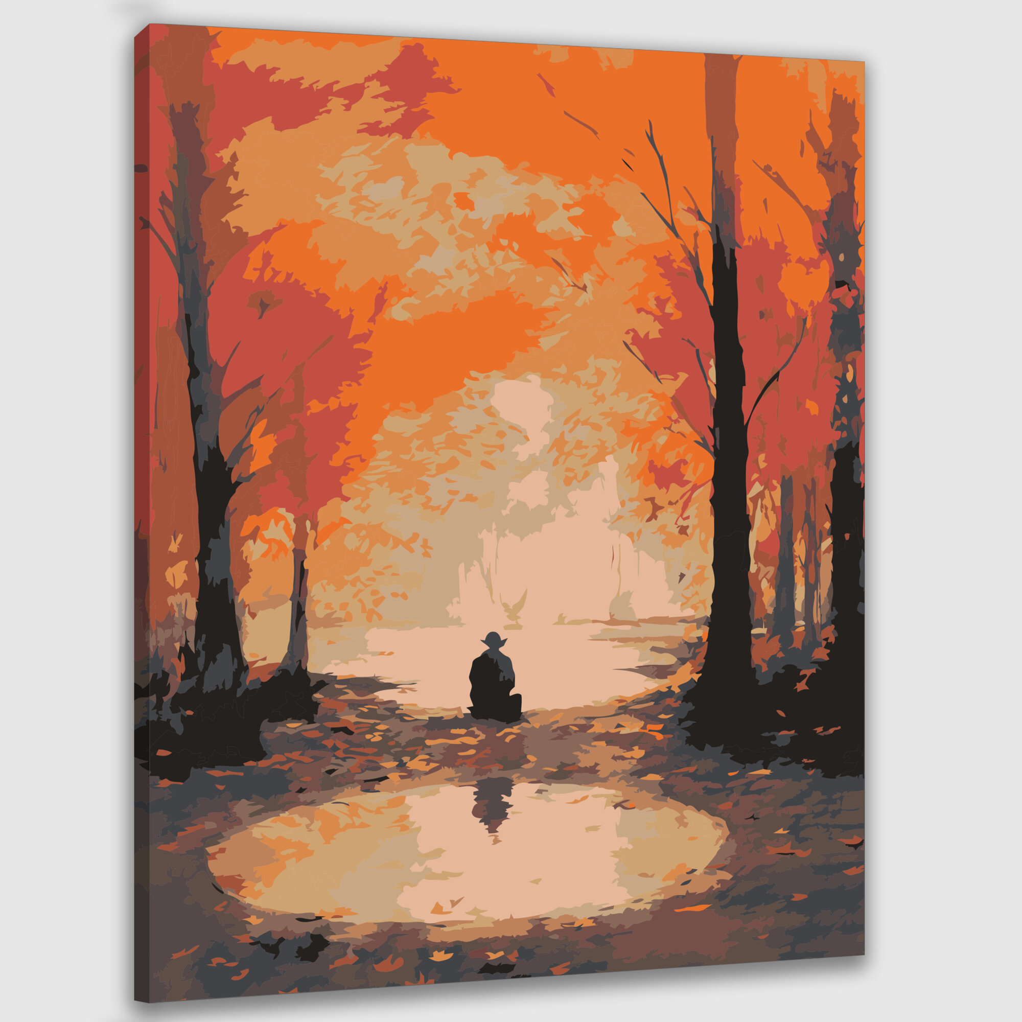 Картина по номерам 40x50 см, картина, набросок, уголь, осень, арена, фигура, одиночество, созерцание, кружащиеся листья