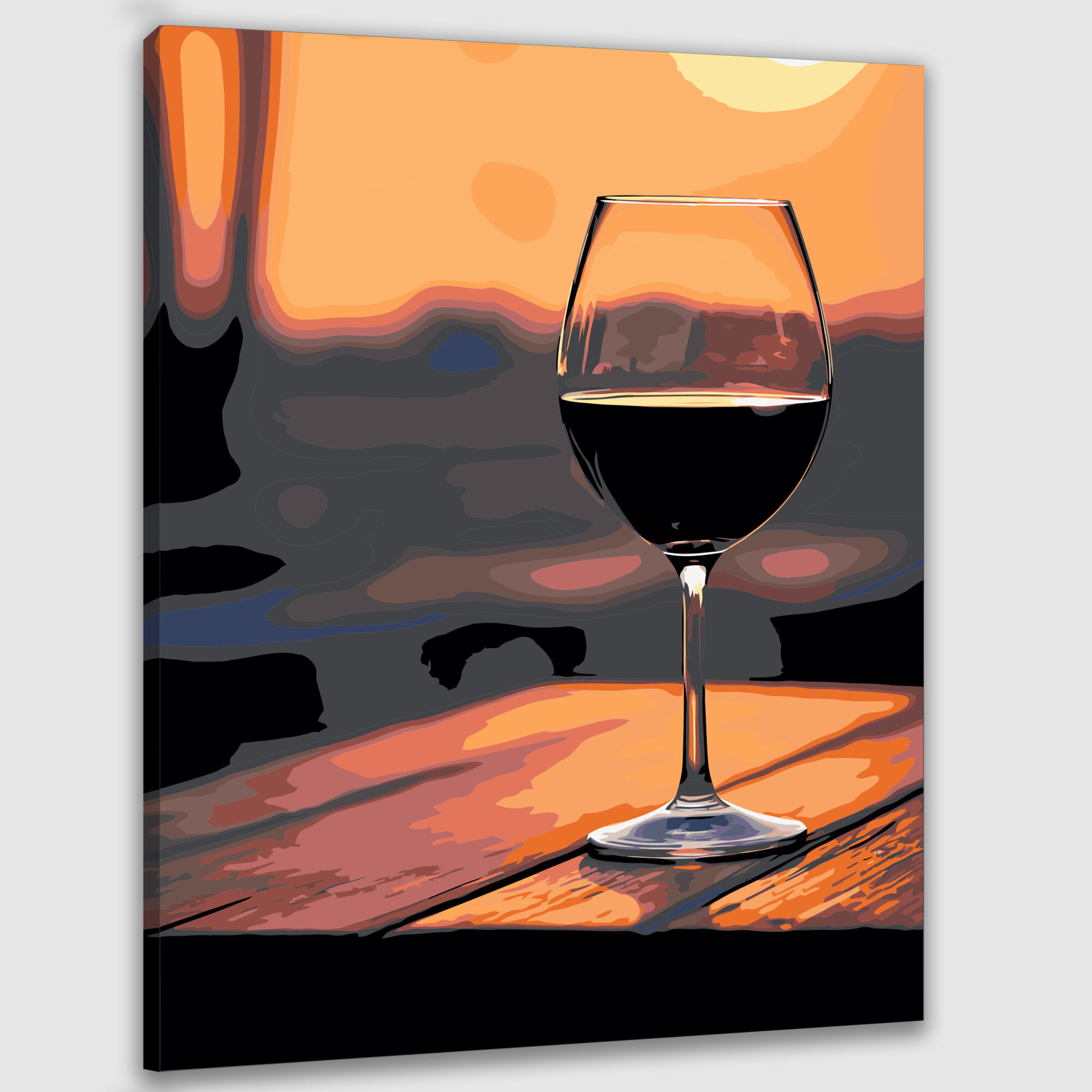 Картина по номерам 40x50 см, бокал, вино, темно-красное, закат, свет, элегантность, снисходительность, глубина резкости