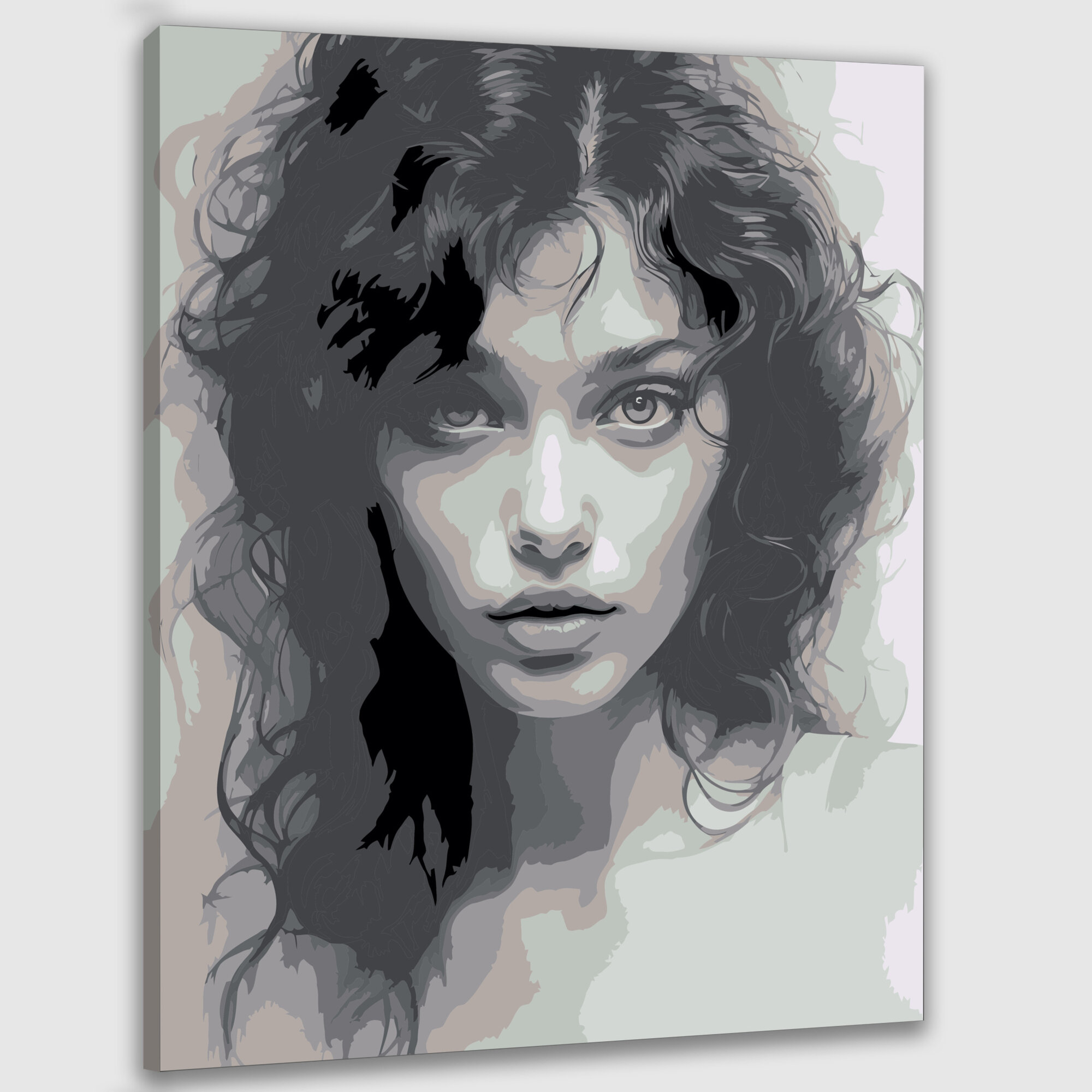 Картина по номерам 40x50 см, набросок, уголь, девушка, глаза, лицо, черты, оттенки, текстура, глубина, эмоции