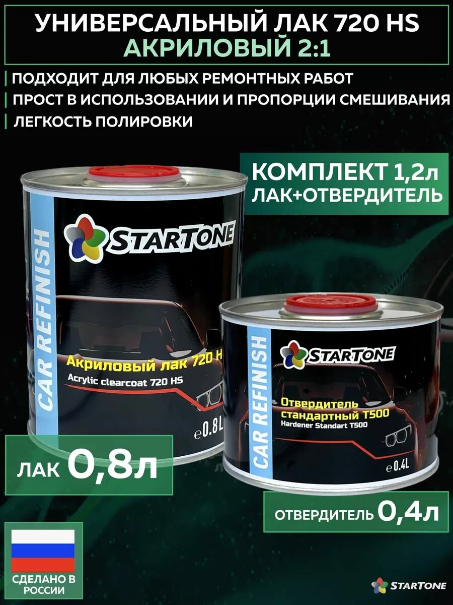 Лак акриловый для автомобиля 2:1 720 HS, комплект с стандартным отвердителем Т500,0,8л+ 0,4л