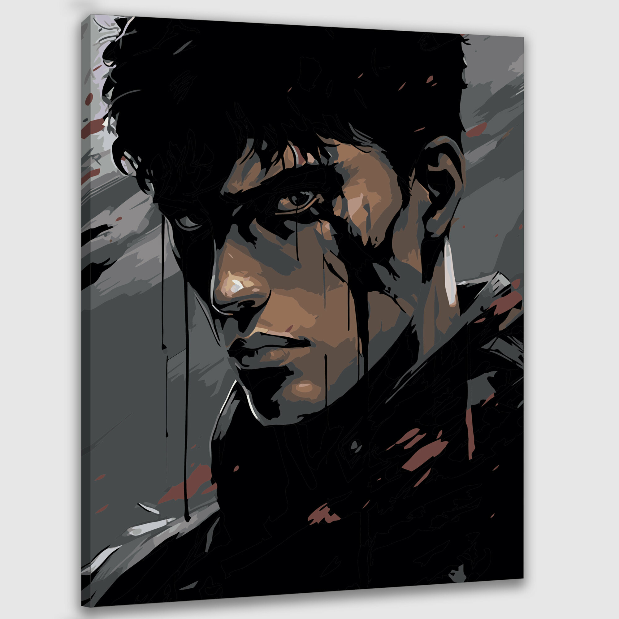 Картина по номерам 40x50 см, цифровое искусство, манга Берсерк, портрет Гатса, внутренний конфликт, тени