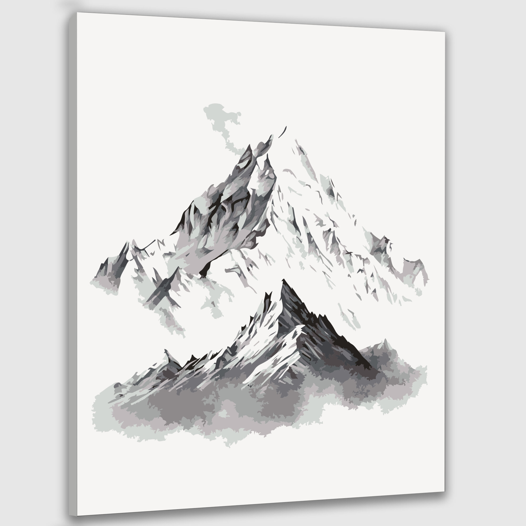 Картина по номерам 40x50 см, горный хребет, тушь, минимализм, элегантность, величие, красота, черно-белый контраст