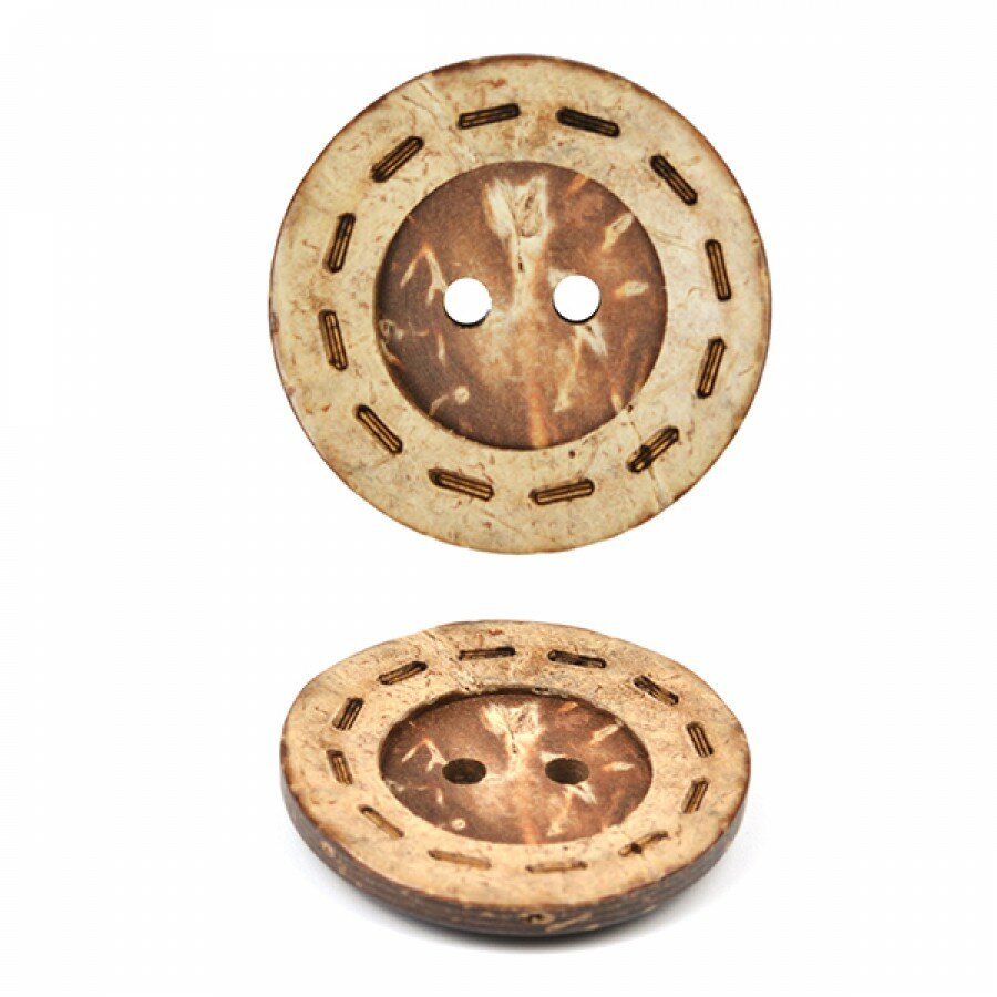 Пуговицы кокос TBY.74640 цв. коричневый/натуральный 40L-25мм, 2 прокола, 50 шт