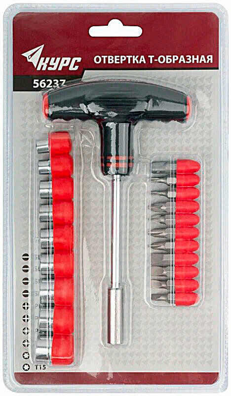 Отвертка Т-образная с набором бит и головок, 20 предметов