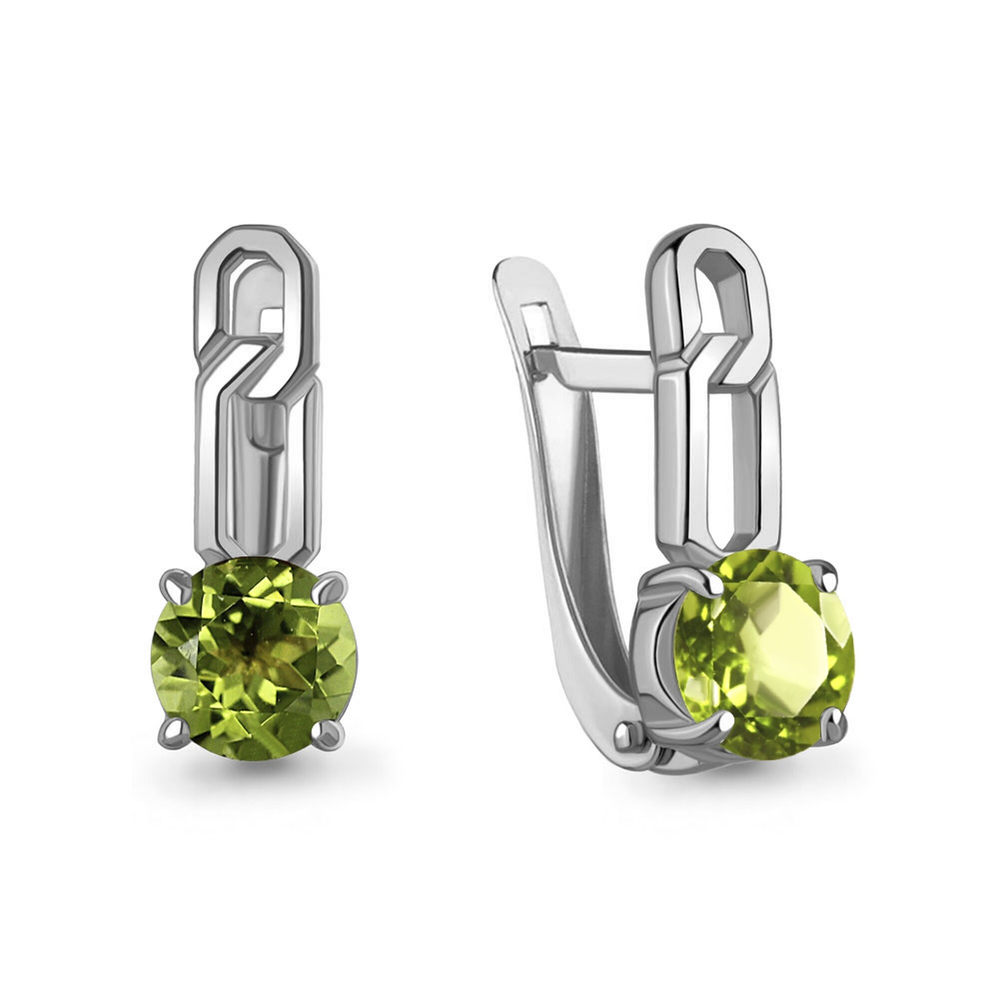 Серьги, серебро, 925 проба, родирование, хризолит