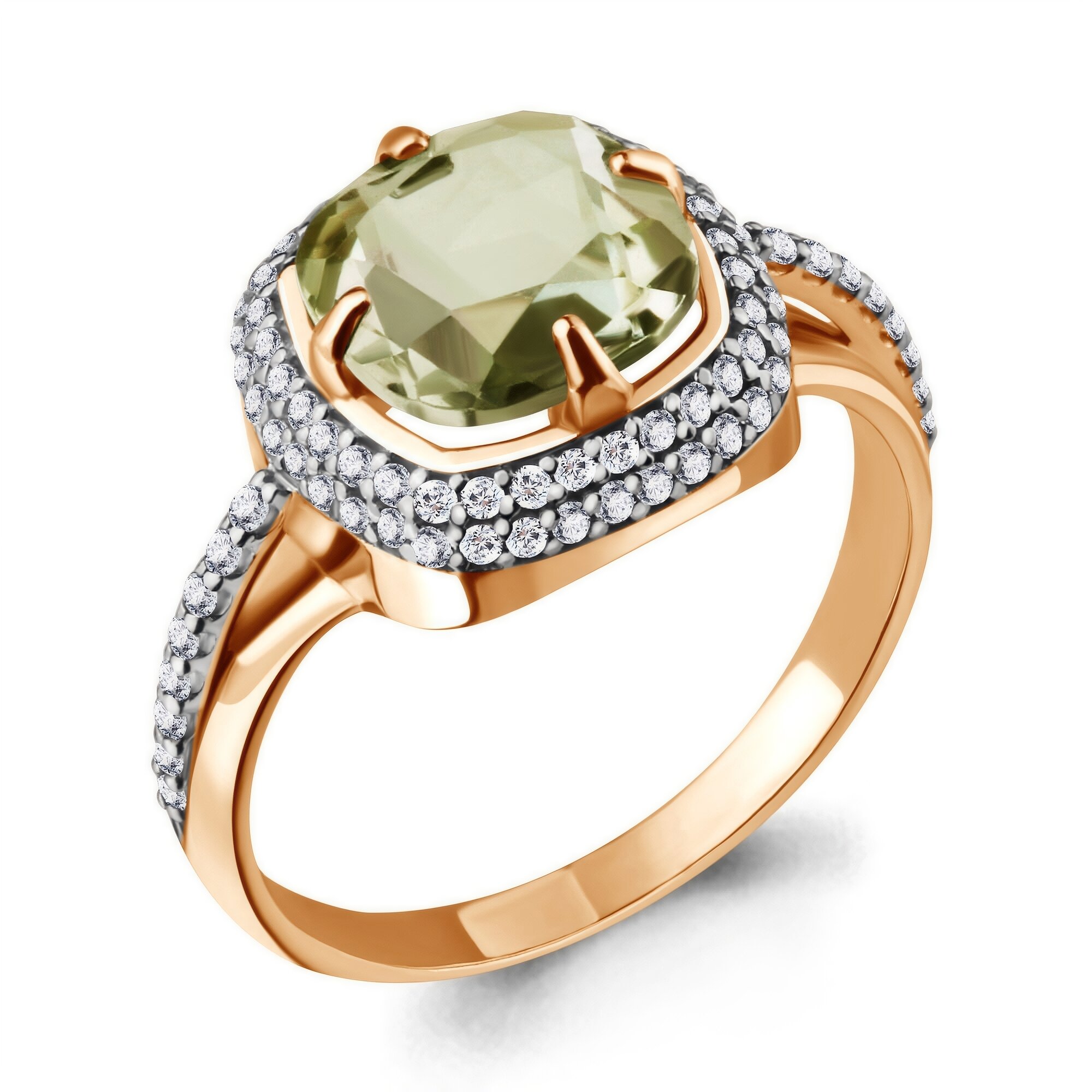 Кольцо, серебро, 925 проба, золочение, кварц, фианит