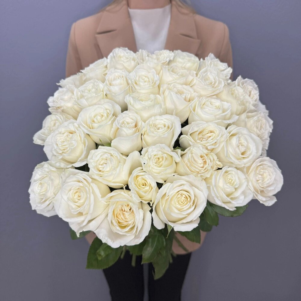 Букет из белых роз 35 штук Эквадор, шикарный букет премиум качества, размер L