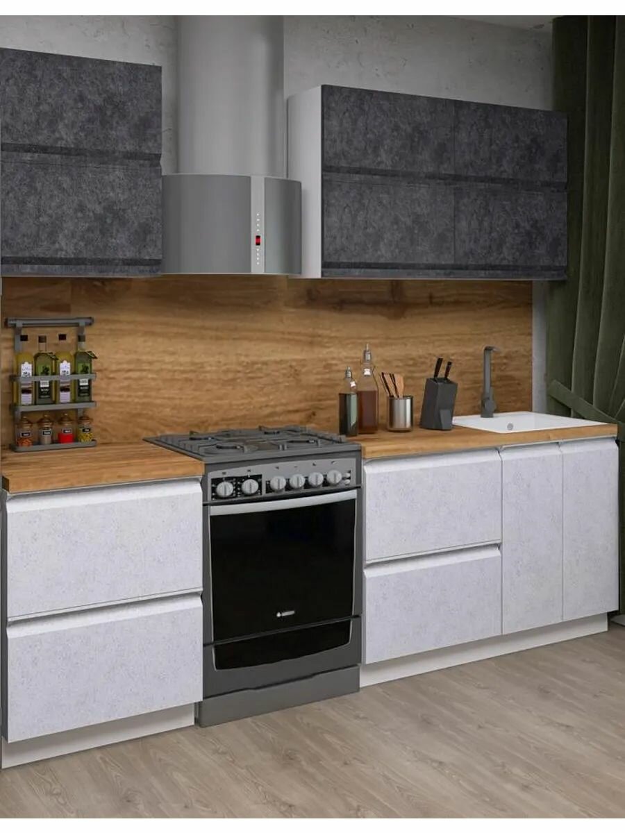 Кухонный гарнитур Велюр 1.8 м, мебель для дома и кухни, Белый / Бетон графит / Бетон снежный