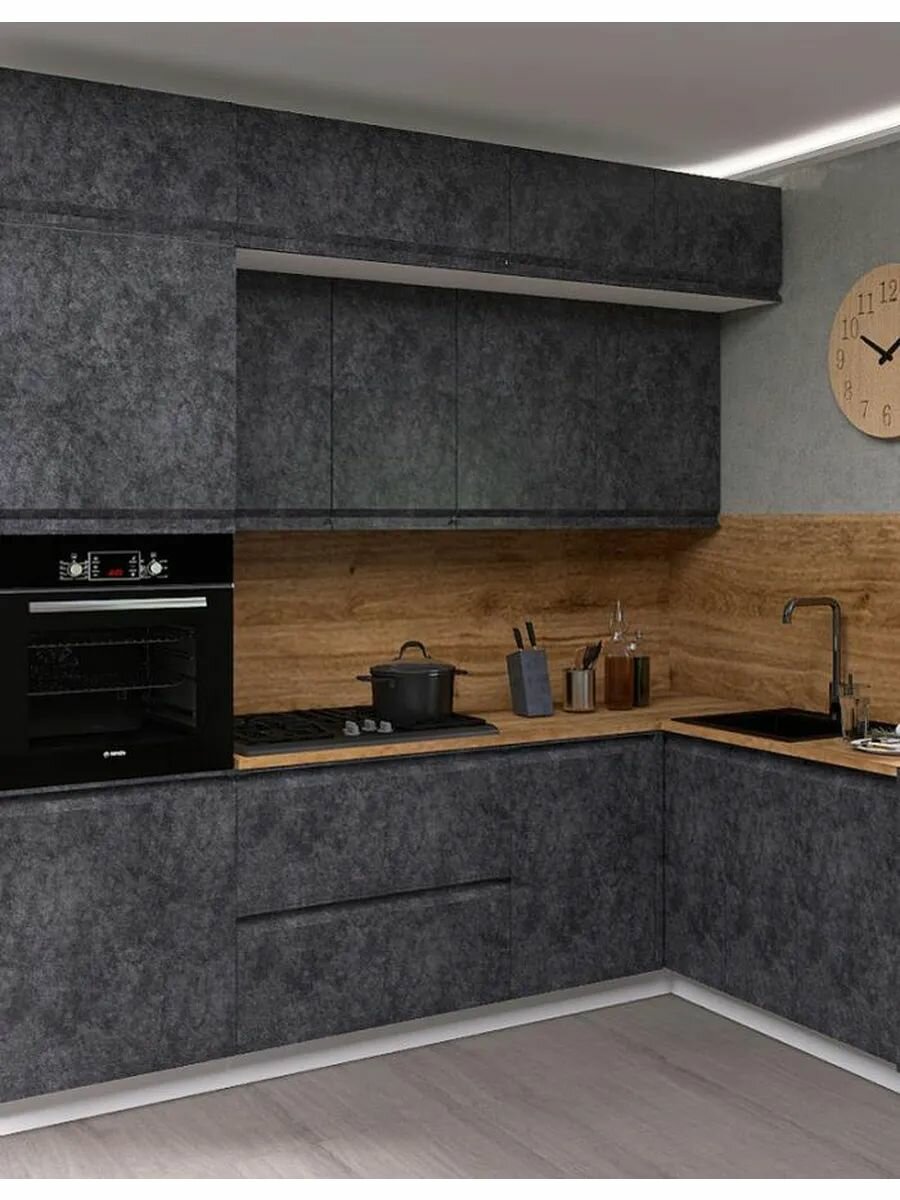 Кухонный гарнитур угловой Велюр 2.4х1.6 м, мебель для дома и кухни, Белый / Бетон графит