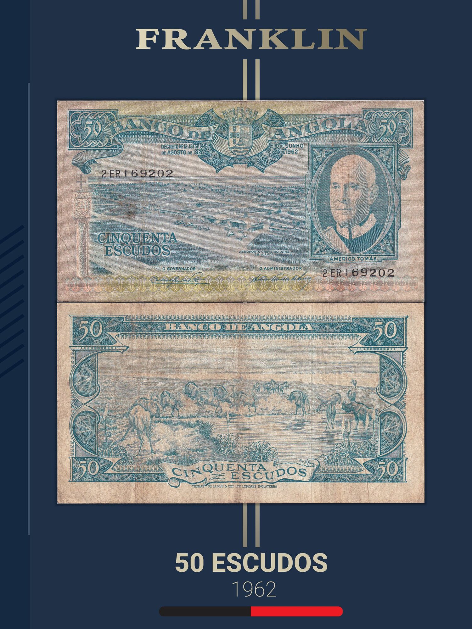 Банкнота Ангола 50 эскудо 1962 год (F-VG) Pick 93