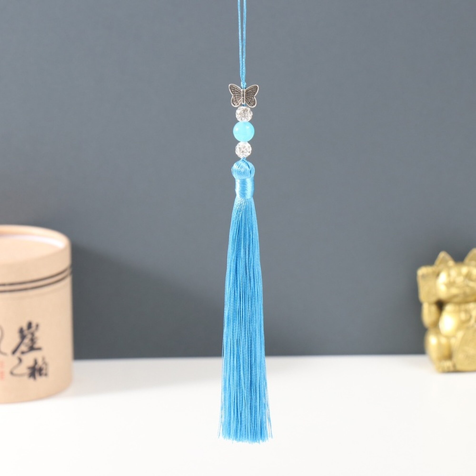 Подвеска "Бабочка", текстиль, металл, 16,5 x 1 x 1,2 см, синяя