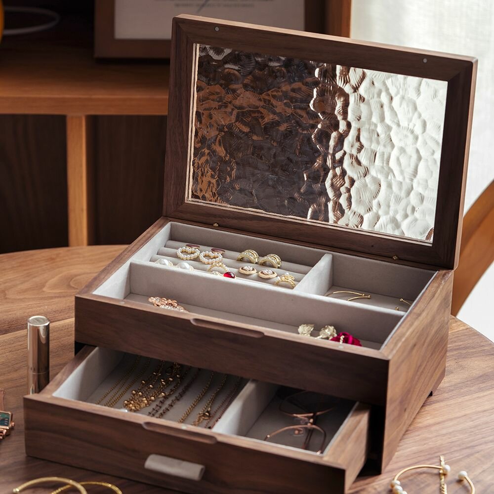 Шкатулка Natural House, для драгоценностей, из черного ореха, с кольцом и устройством для хранения сережек