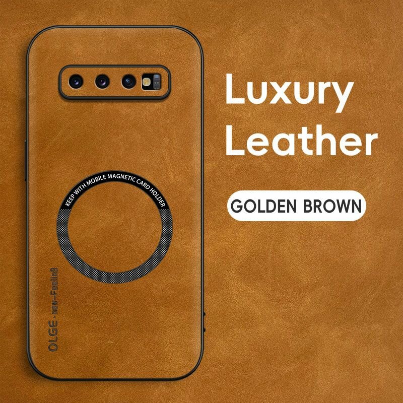 Чехол на Samsung Galaxy S10 MagSafe на Самсунг s10 / Самсунг галакси с10 защитная кожаная накладка с магнитом (коричневый)