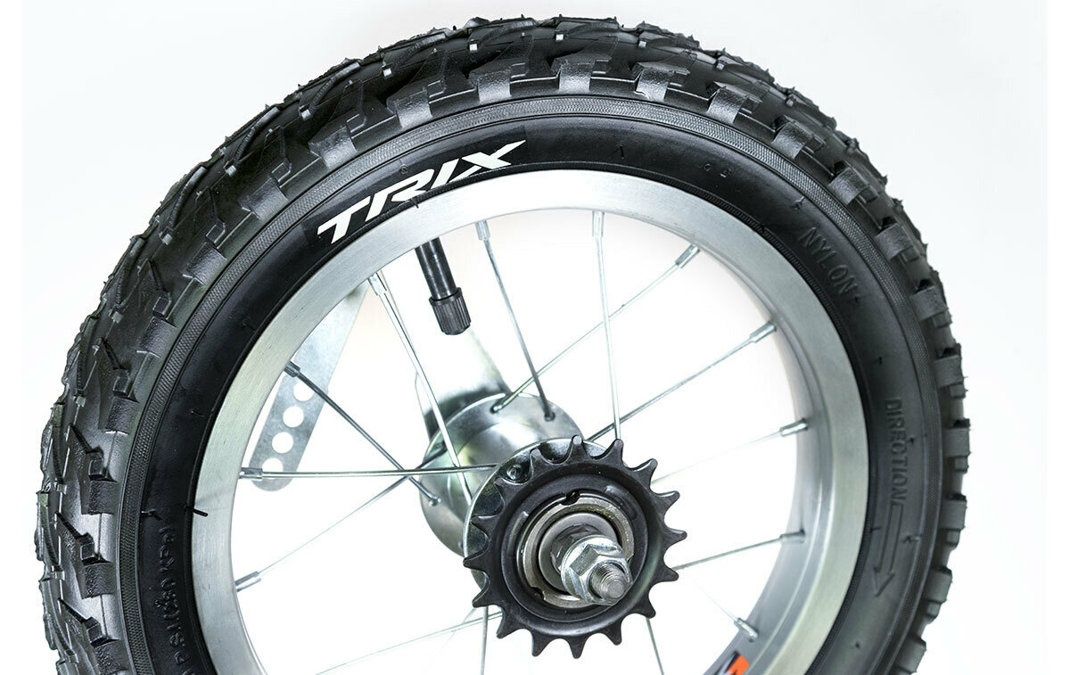 Колесо заднее 12" в сборе алюмневый обод, тормозная втулка, камера, покрышка Trix