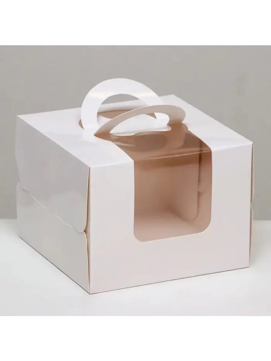 Коробка под бенто - торт с окном, белая, 13.5×13.5×10 см